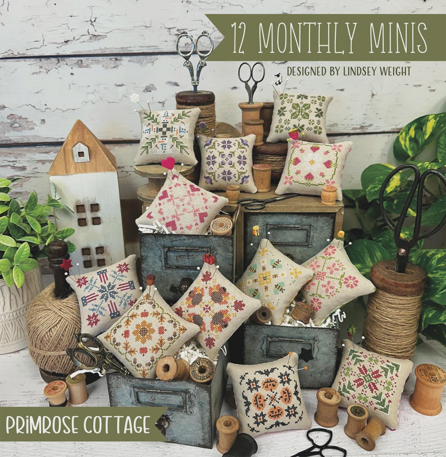 12 Monthly Minis Patterns | PCS-129 | Primrose Cottage | Embroidery ...