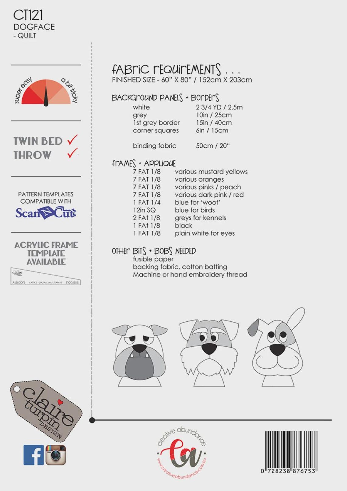 Dogface Quilt Pattern | CACT121 | Claire Turpin Creative Abundance ...