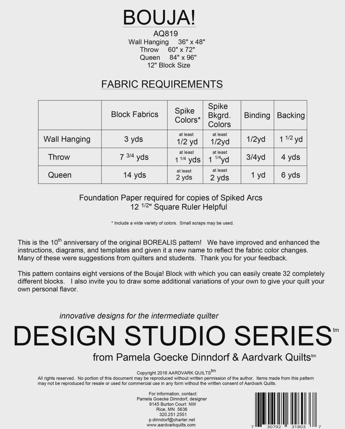 Bouja Quilt Pattern | AQ868 | Pamela Dinndorf Aardvark Quilts | Paper ...