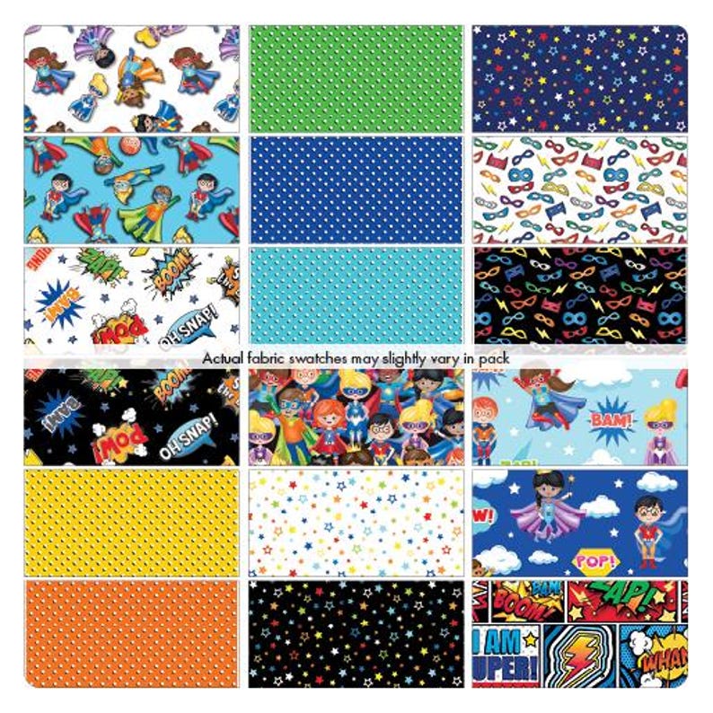 My Hero 18 Pc Fat Quarter Bundle | FQ BENARTEX | Super Hero Kids Comics ...