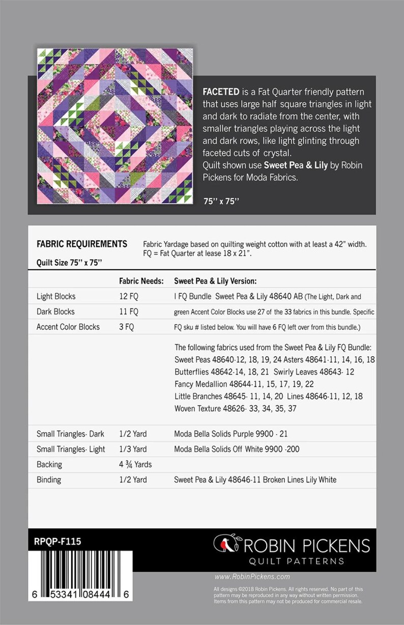 Faceted Quilt Pattern | Fat Quarter Friendly | Robin Pickens | Rusty - Etsy