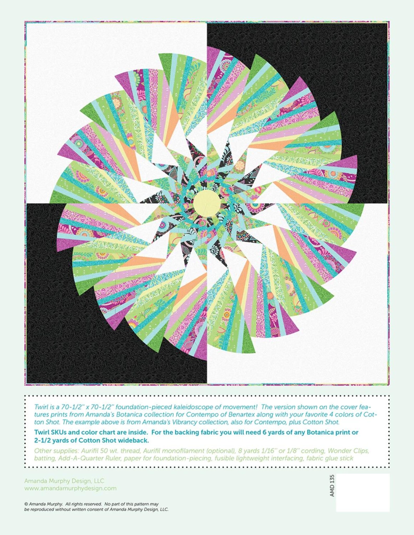 Twirl Quilt Pattern | Amanda Murphy Design Benartex | 70x70 ...