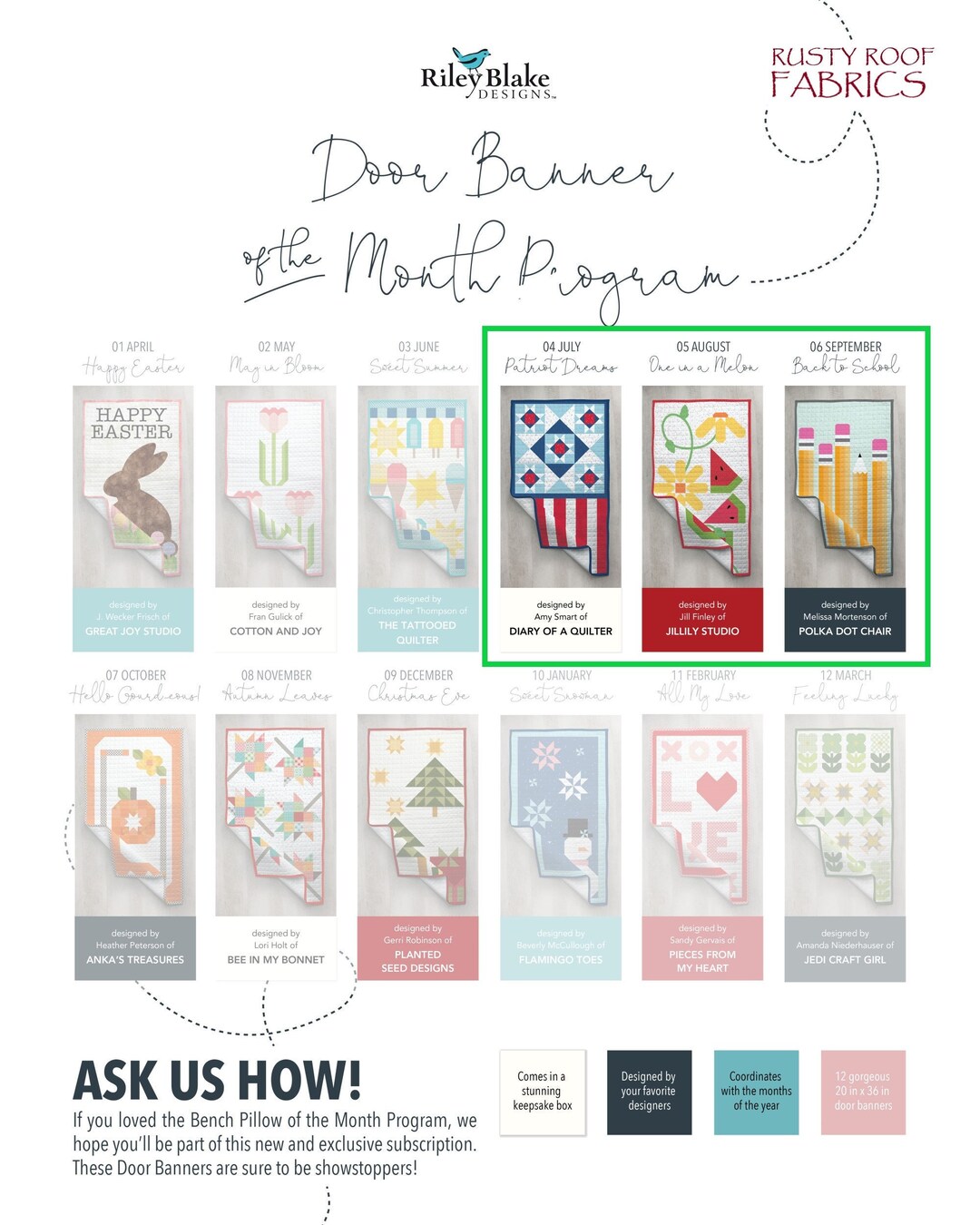 3 DOOR BANNER Quilt Kits July Aug Sept | 20x36 | Boxed W/ BACKING ...