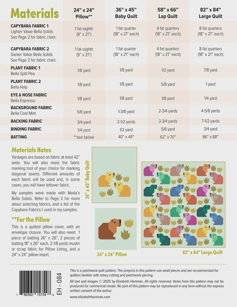 Capybara Club Quilt and Pillow Pattern | EH084 | Multi Sizes ...