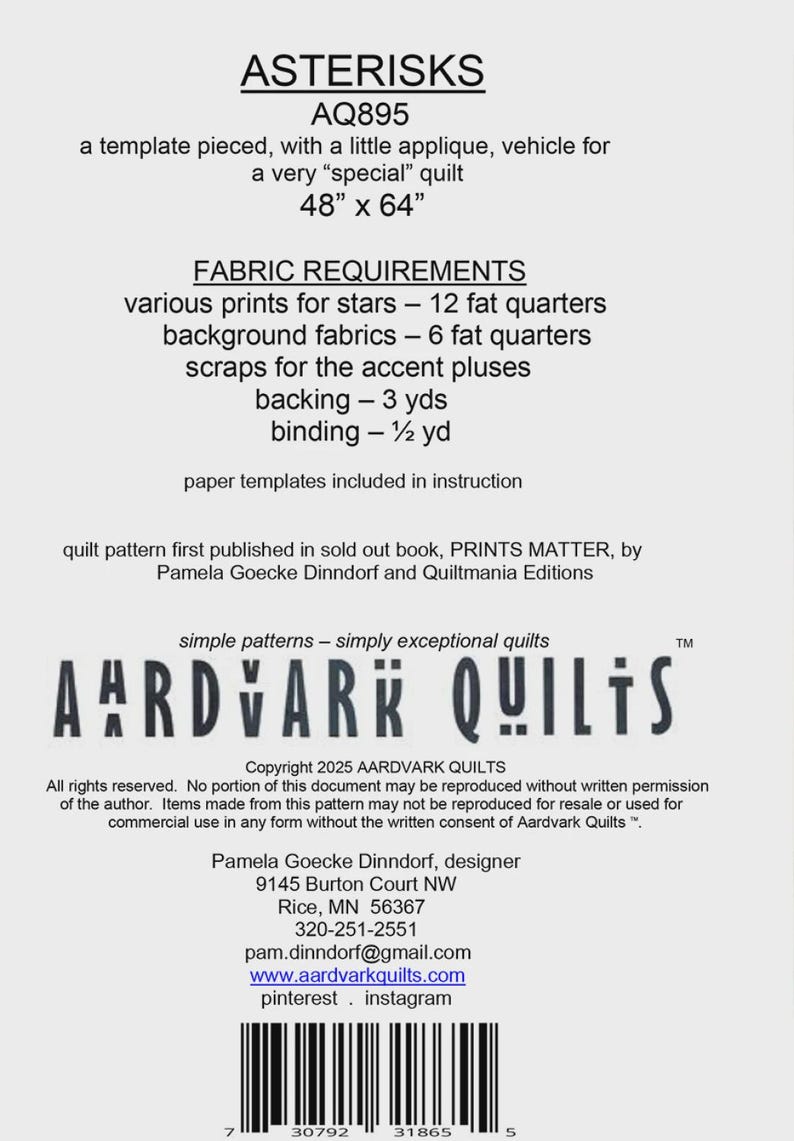 Asterisks Quilt Pattern | AQ895 | Pamela Dinndorf Aardvark Quilts ...