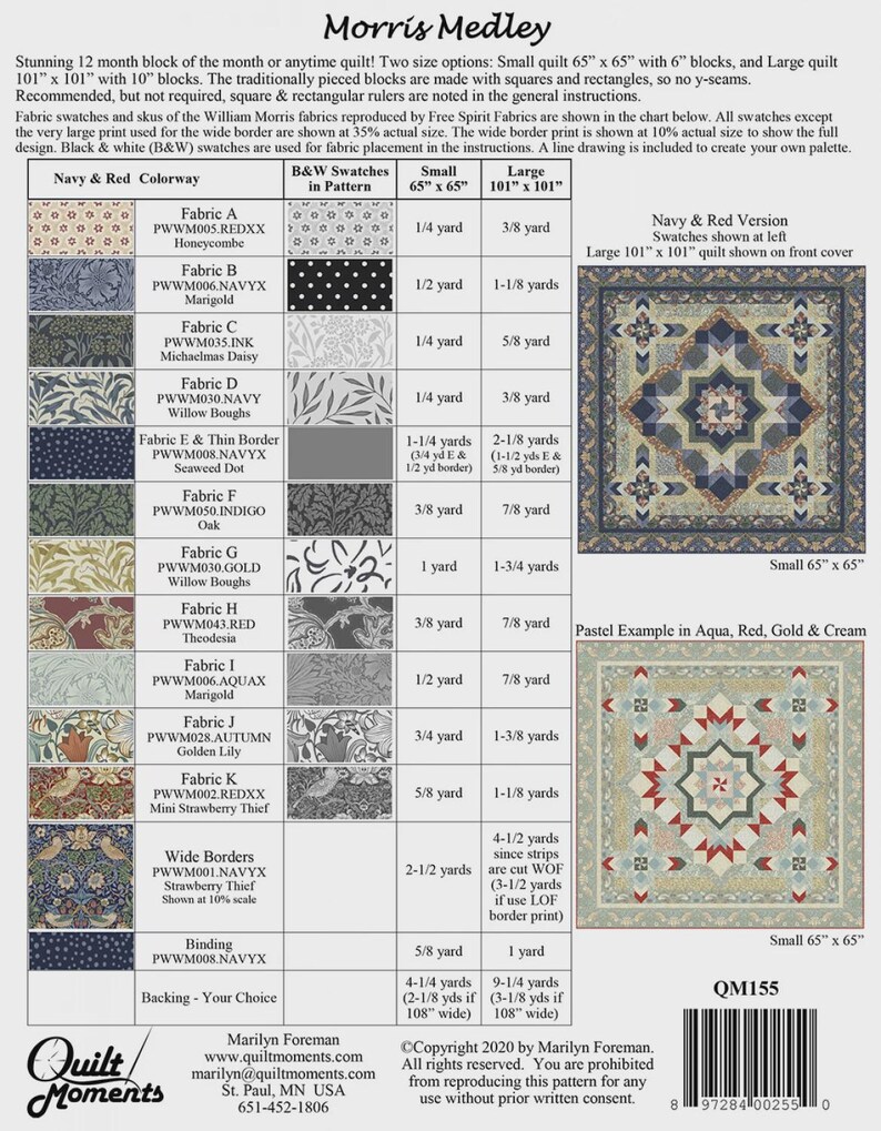 Morris Medley Block of the Month Quilt Pattern | QM155 | Quilt Moments ...