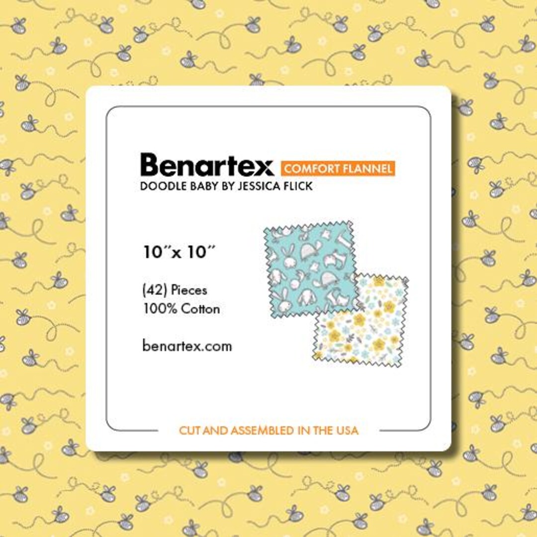Doodle Baby Flannel 10x10 Layer Cake BENARTEX Baby Animals Outline ...