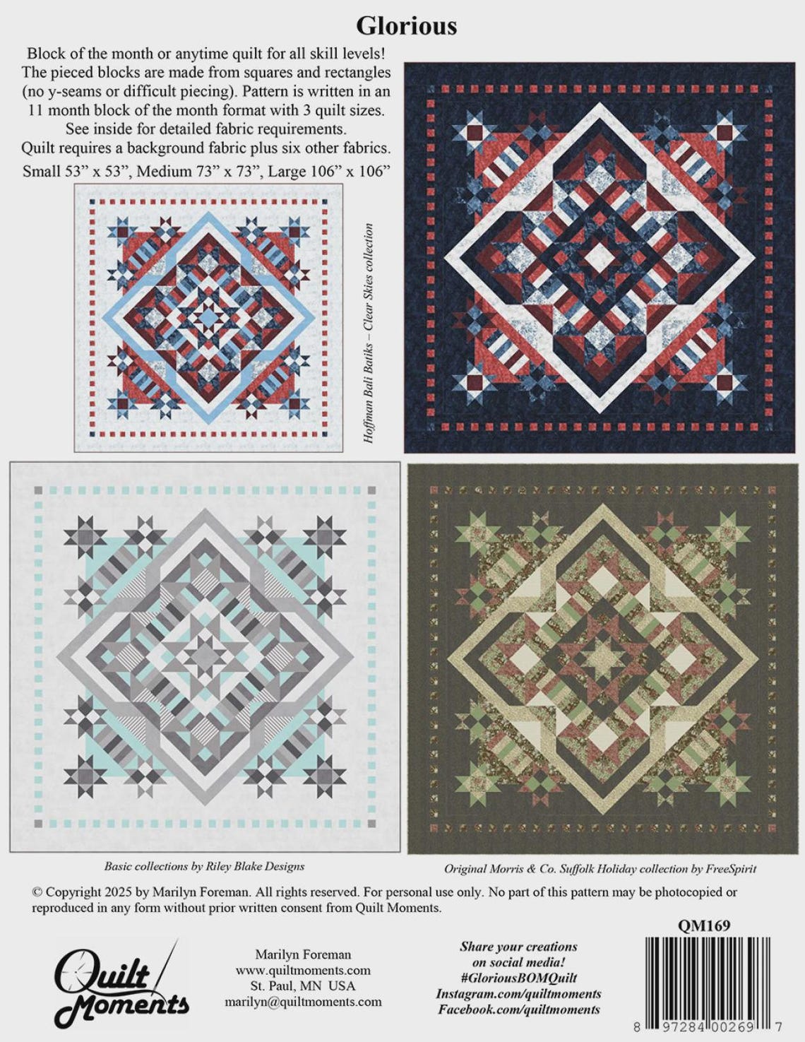 Glorious Block of the Month Quilt Pattern | QM169 | Quilt Moments ...
