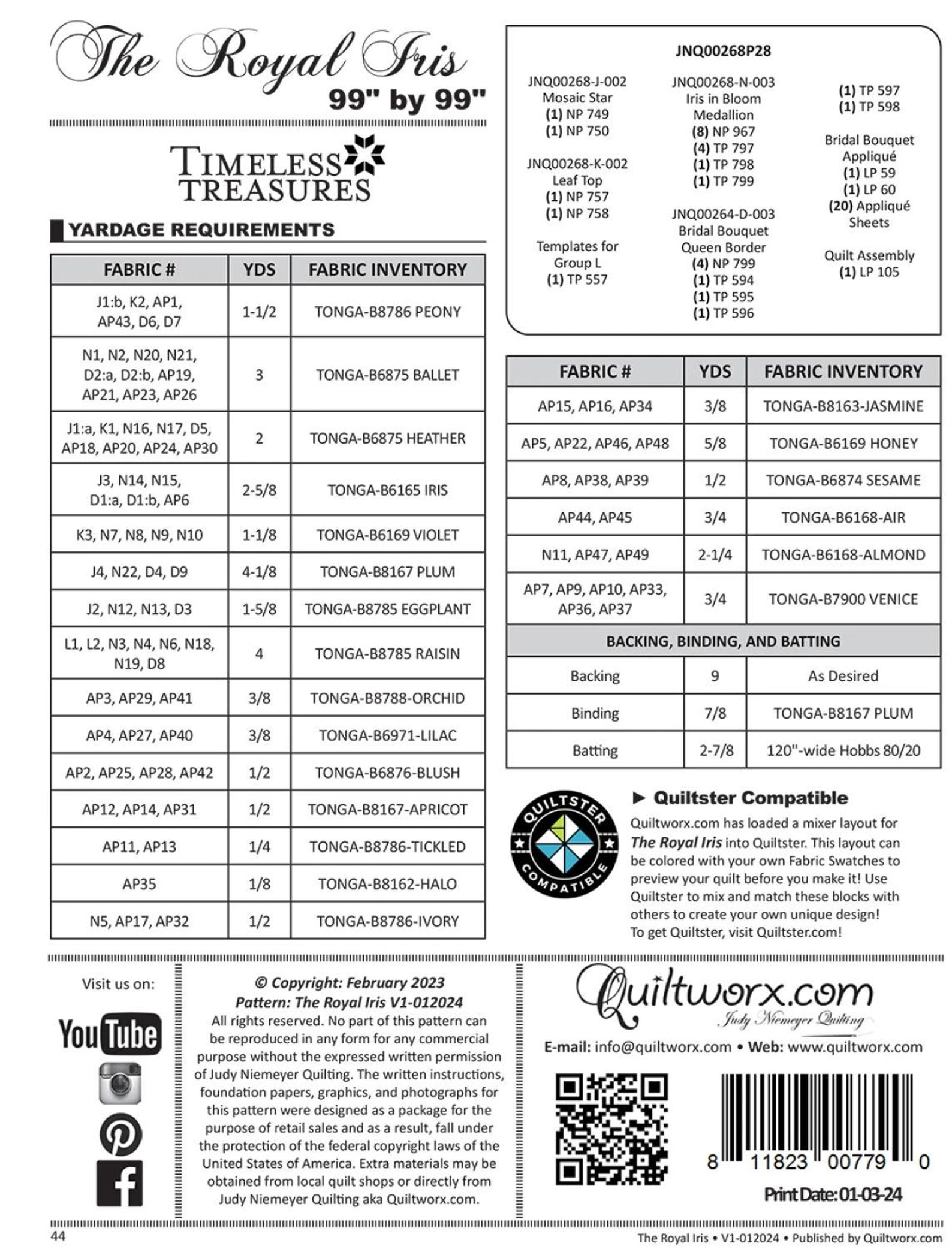 Royal Iris Quilt Pattern | Quiltworx Judy Niemeyer 99x99 | Rusty - Etsy