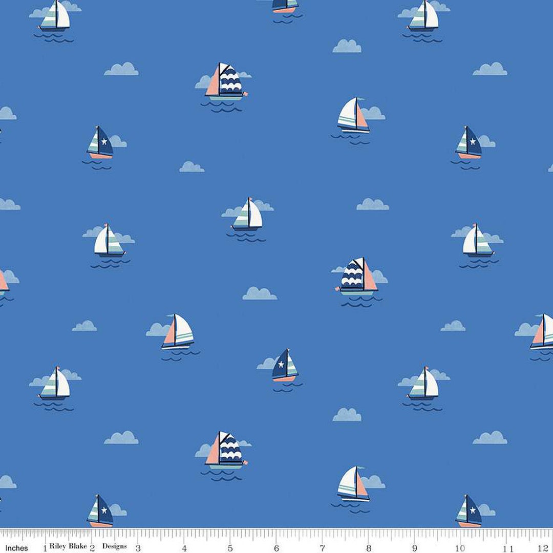 Lost at Sea Set Sail AZURE Blue | BTY Bthy Yard 1/2 Yard | Riley Blake ...