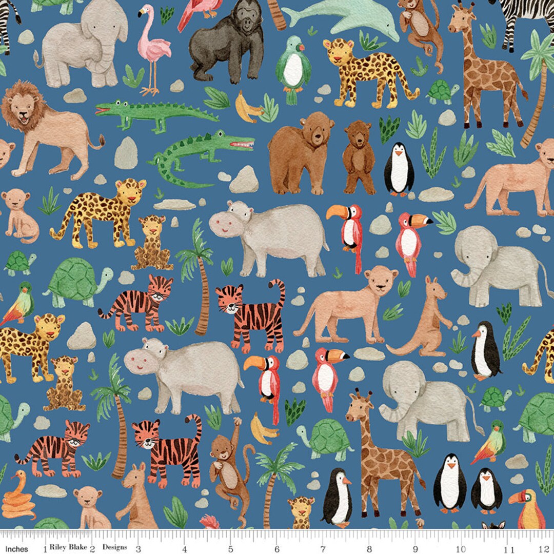 Flannel Wild Side Animals Denim | BTY Bthy Yard 1/2 Yard | Echo Park ...