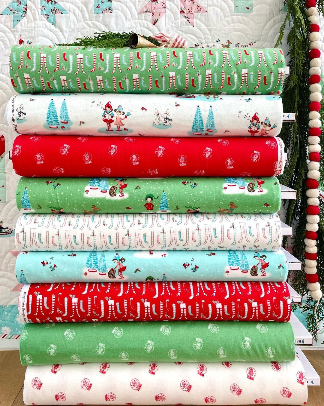 PIXIE NOEL 2 FLANNEL 1/2 Yard Bundle = 4.5 Yards | Riley Blake Designs ...