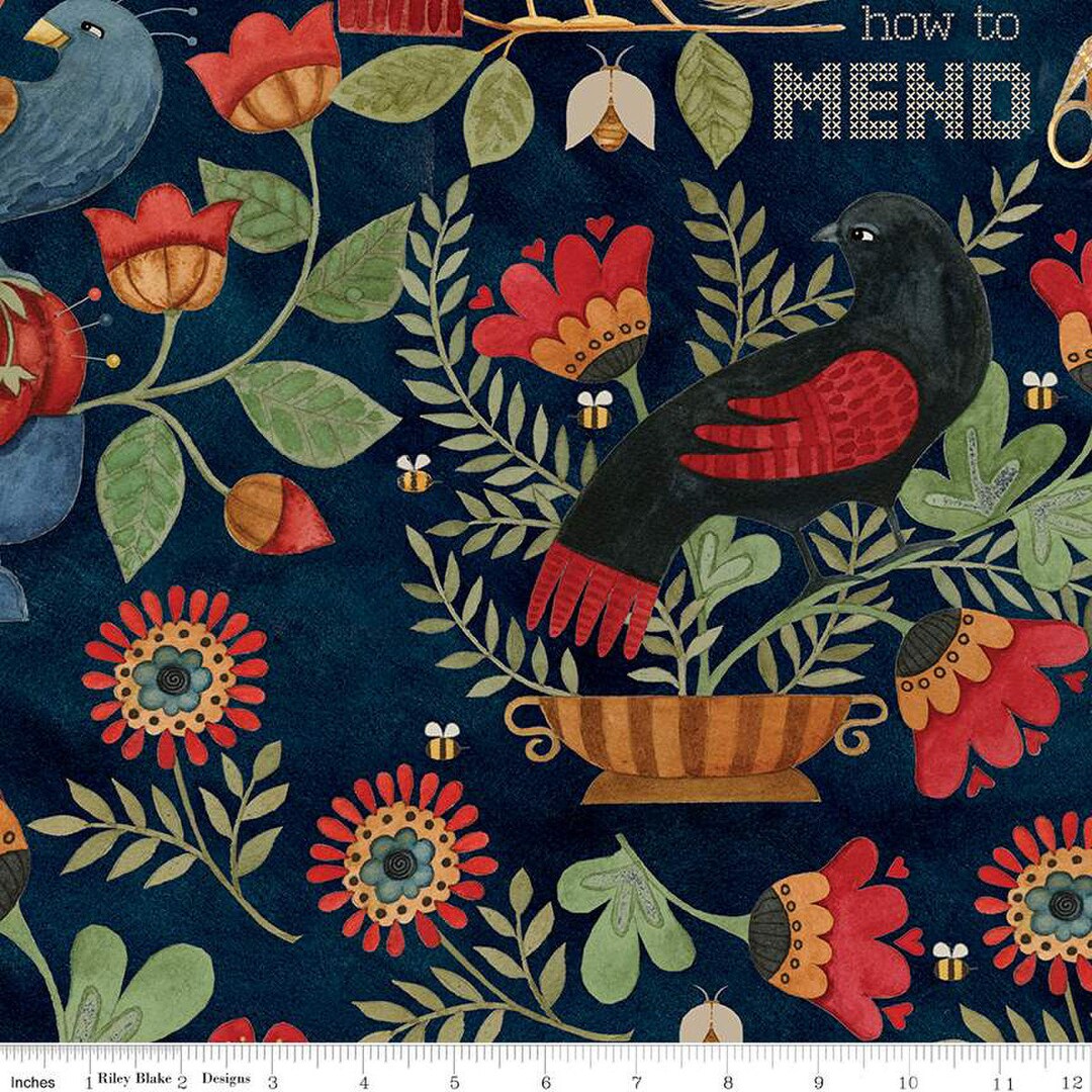 WIDE BACK Stitchy BIRDS Midnight | Teresa Kogut Riley Blake Designs ...