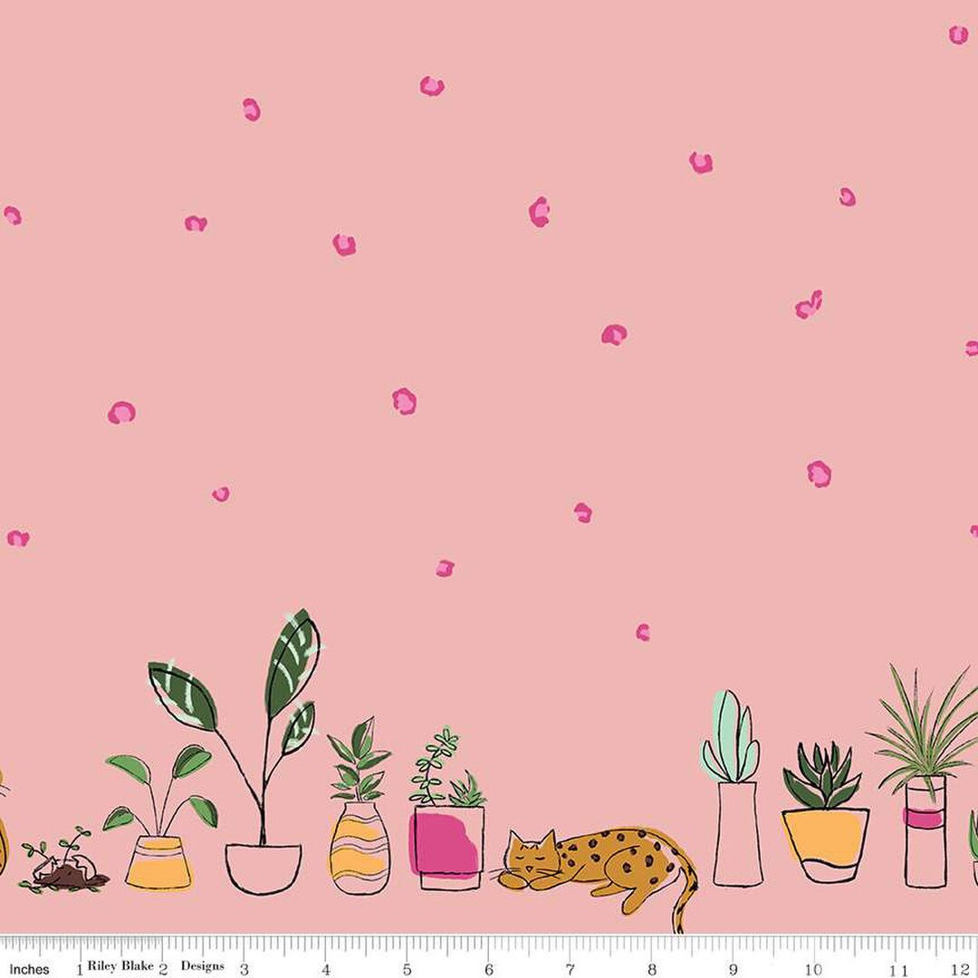 LEAFY KEEN Cats Border Print PINK Sparkle | Bty Bthy | Cat Cats Kittens ...