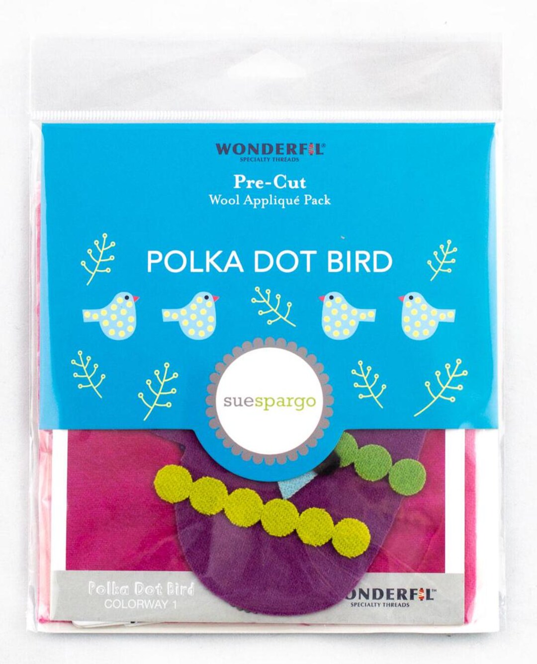 Polka Dot Bird Felt Kit | Sue Spargo | Pre-cut Wool Applique Pack ...