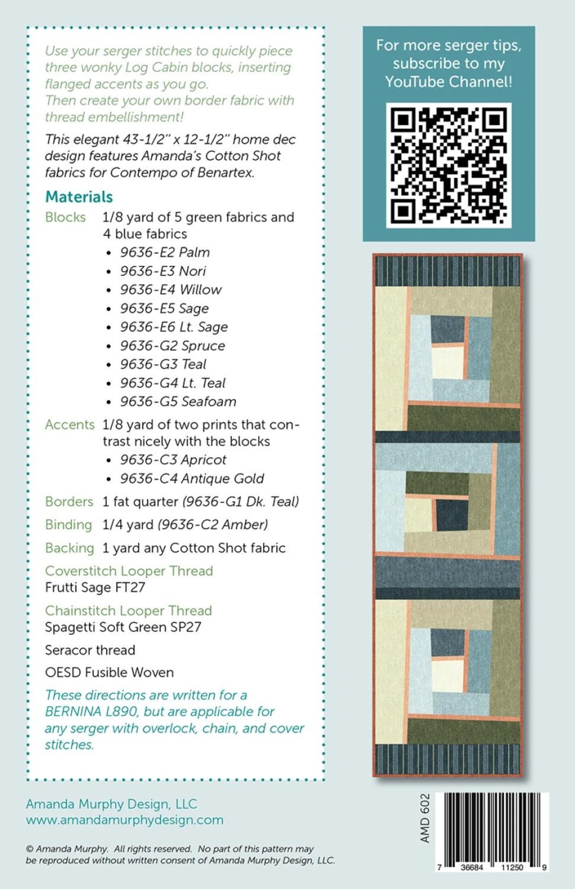 Wonky Log Cabin Runner Pattern | Amanda Murphy Design Contempo Benartex ...