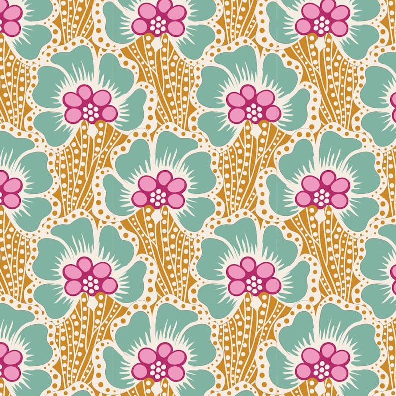 COTTON BEACH Ocean Flower Honey L Half Yard 100340 | Tone Finnanger ...