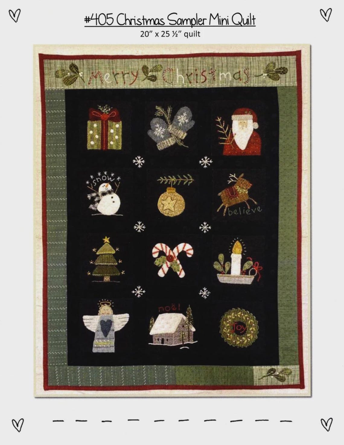 Christmas Sampler Mini Quilt Pattern | HTH405 | Primitive Folk Art Hand ...