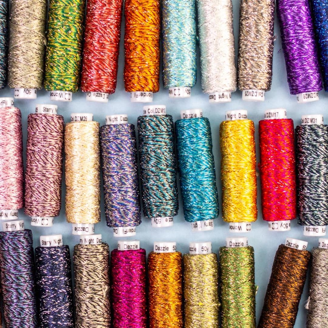 Dazzle 34 Spools Rayon Metallic 8wt Thread 183M | Wonderfil Embroidery ...