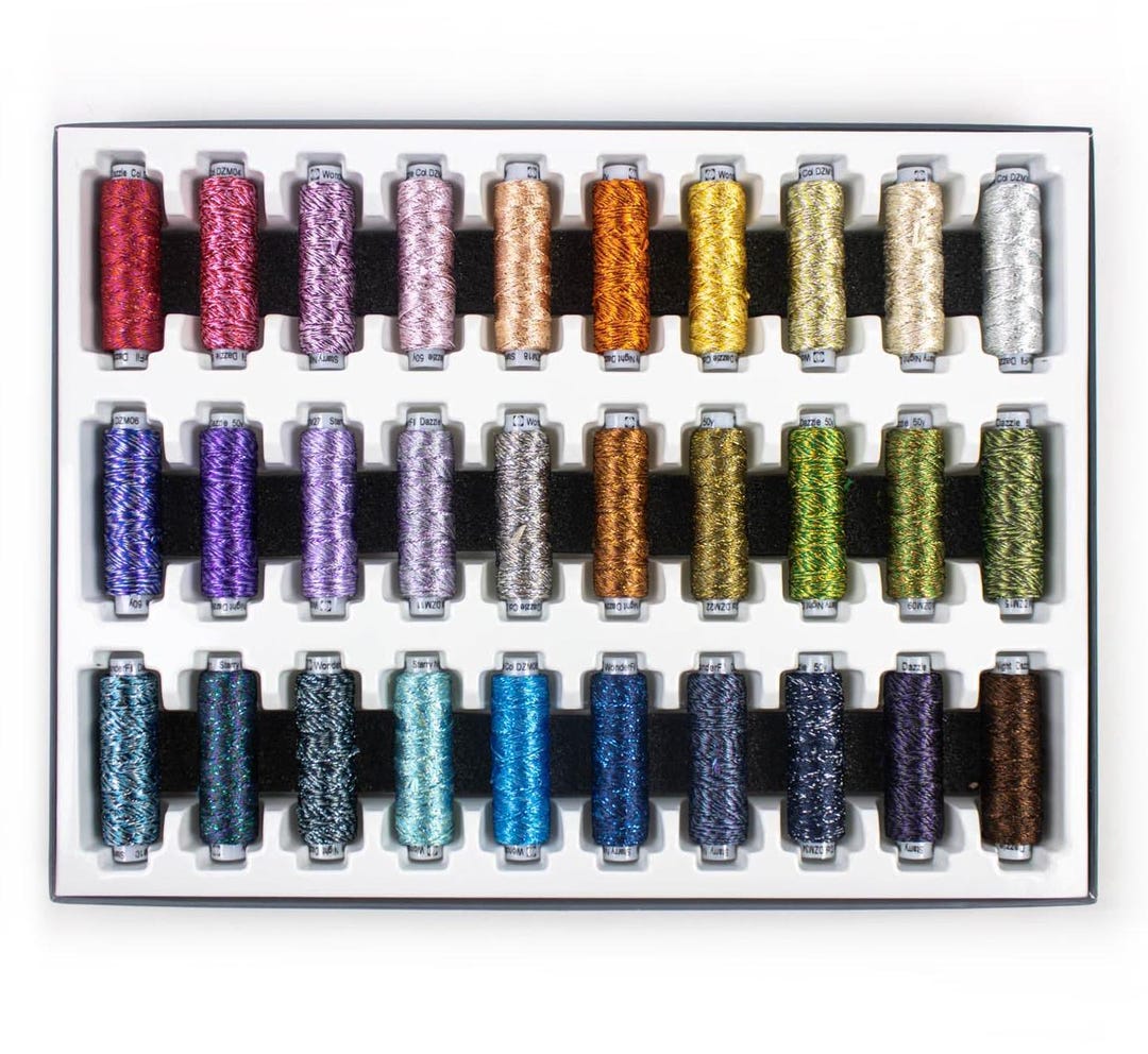 Dazzle Starry Night Set 30 Mini Spools Rayon Metallic 8wt Thread | Kim ...
