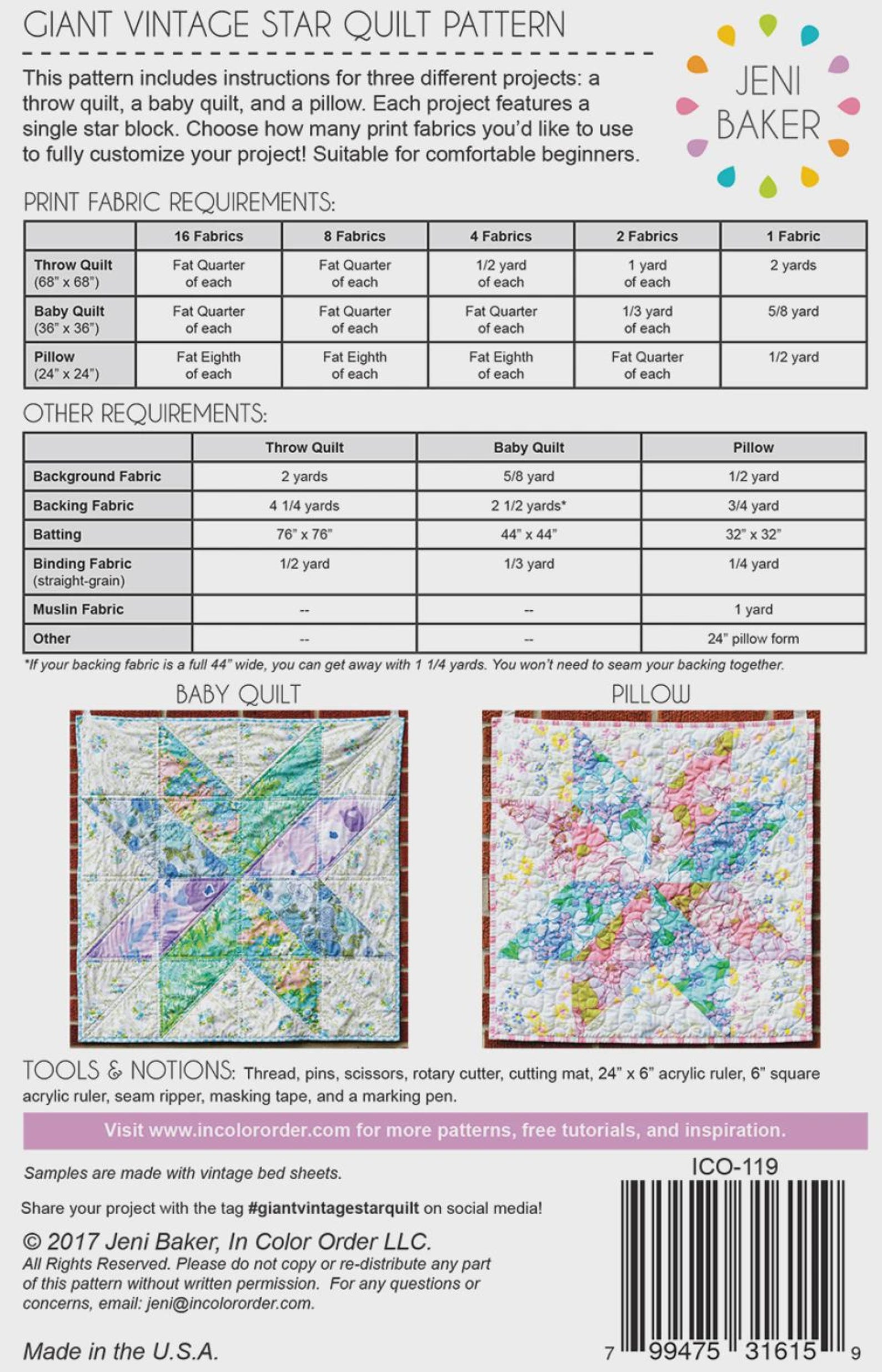 Giant Vintage Star Quilt Pattern | ICO-119 | Jeni Baker | EASY & QUICK ...