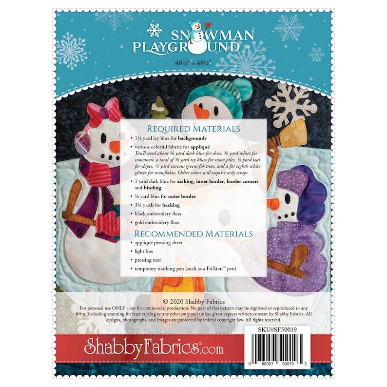 Snowman Playground Pattern | SF50019 | Jennifer Bosworth Shabby Fabrics ...