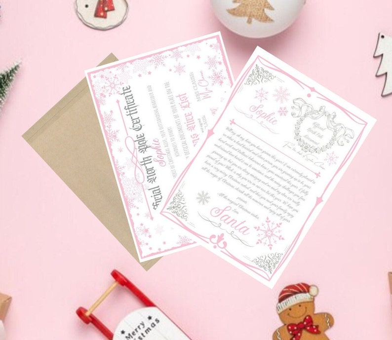 Pink Santa Letter and Certificate, Personalised Christmas Letter, Pink ...