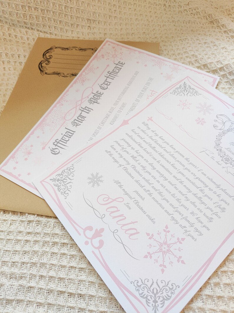 Pink Santa Letter and Certificate, Personalised Christmas Letter, Pink ...