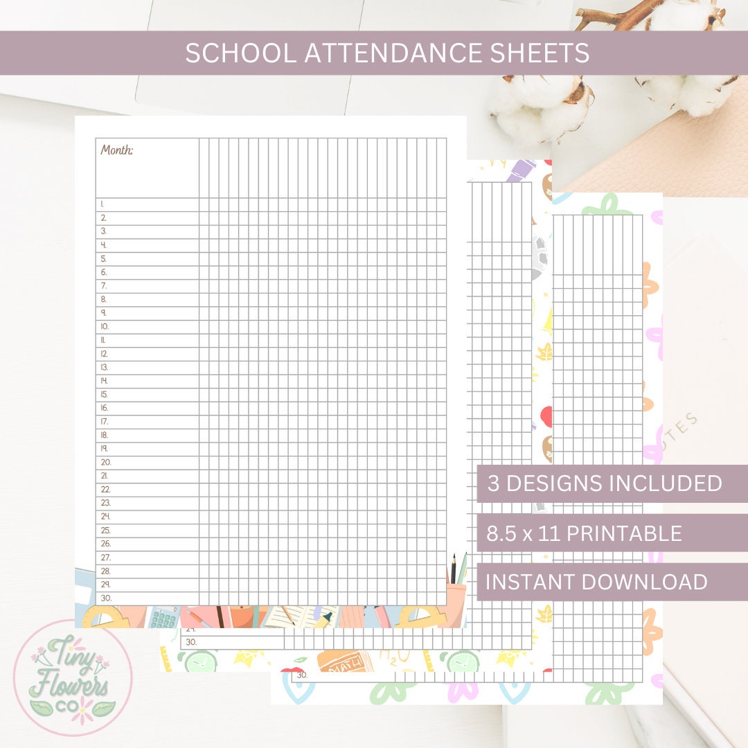 School Attendance Sheets (3 Sheets) PRINTABLE, Teacher Tool, Student ...