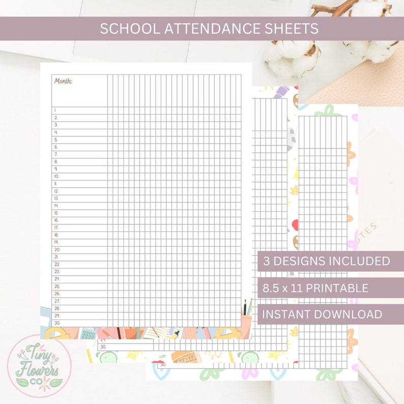 School Attendance Sheets (3 Sheets) PRINTABLE, Teacher Tool, Student ...