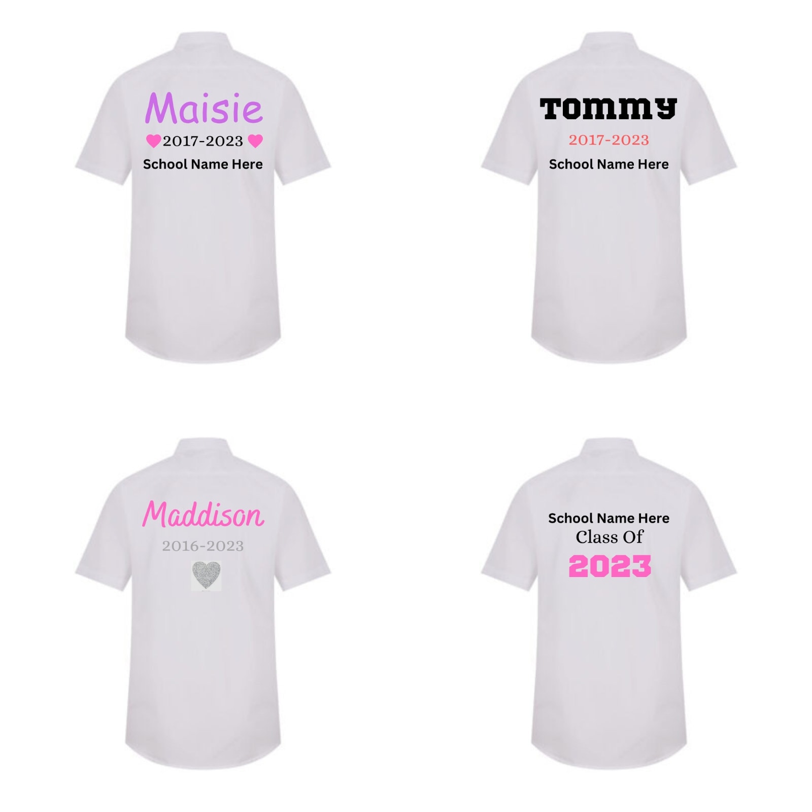 Personalised School Leavers Shirt Primary Secondary 2024 Class of Leaver Short Sleeve White 2025 ...