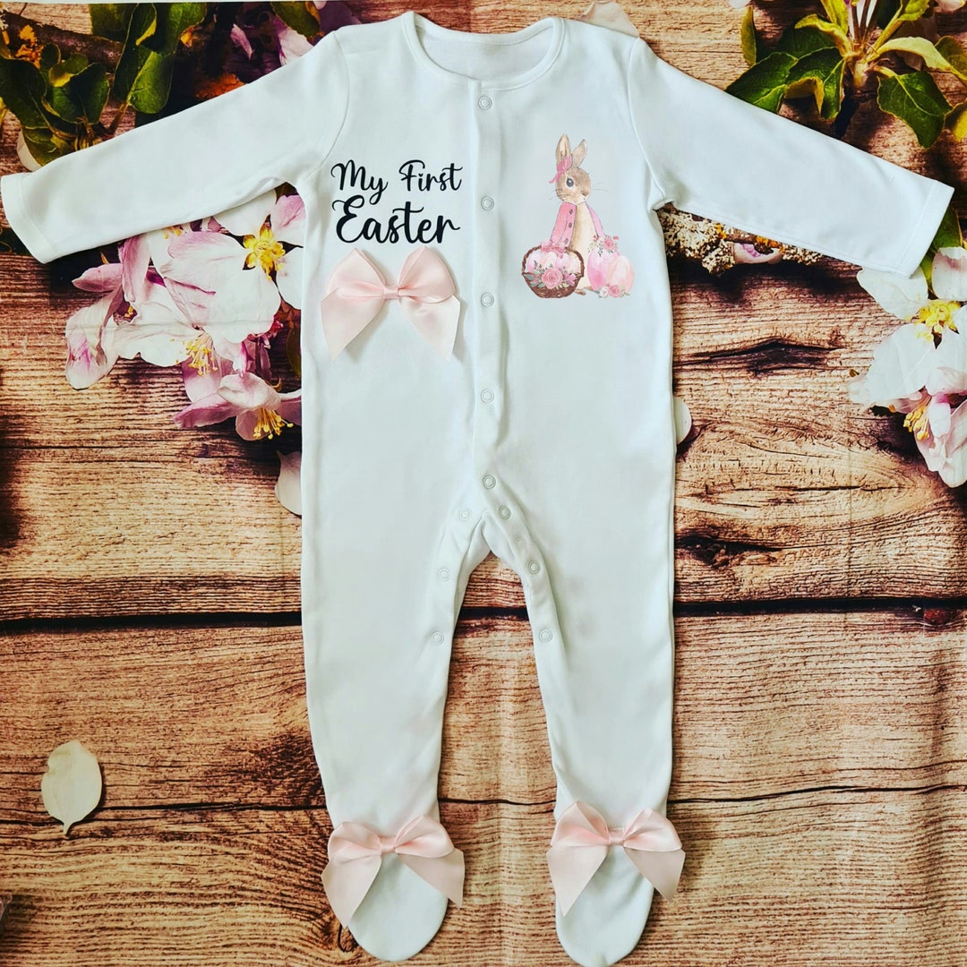 Personalised Easter Babygrow Sleepsuit Flopsy Bunny Peter Rabbit Baby ...
