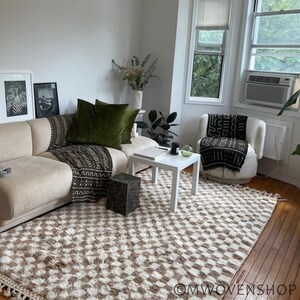 Beige and White Checkered Rug, Moroccan Checkered Rug, Beige Area Rug ...