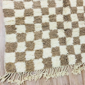 Beige and White Checkered Rug, Moroccan Checkered Rug, Brown Checkered ...