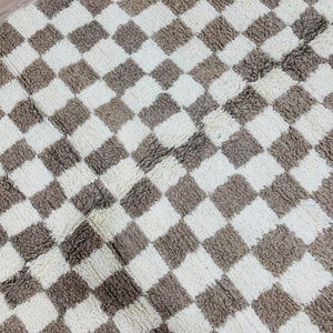 Beige and White Checkered Rug, Moroccan Checkered Rug, Brown Checkered ...