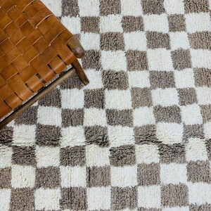 Beige and White Checkered Rug, Moroccan Checkered Rug, Brown Checkered ...