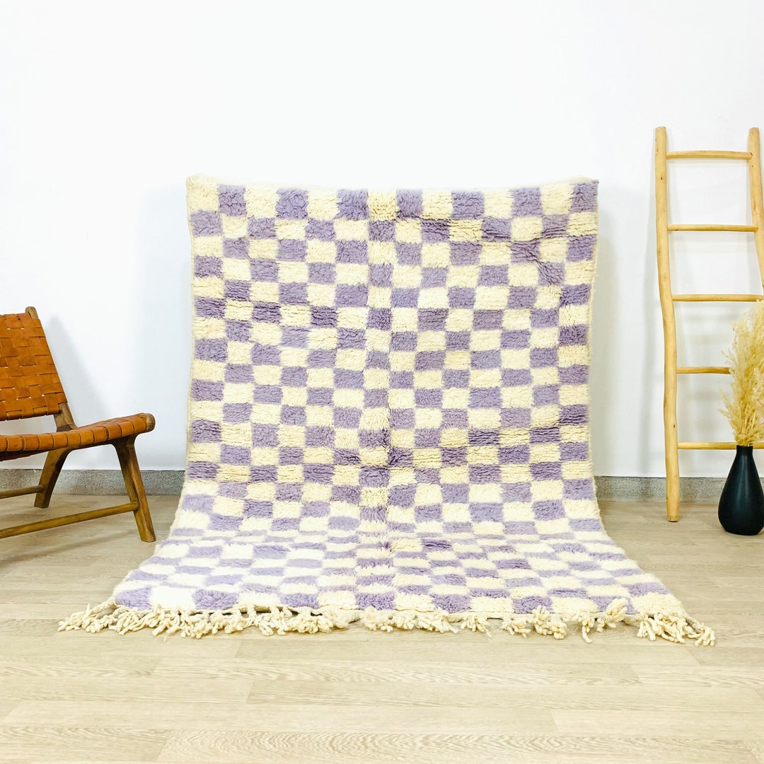 Moroccan Purple Checkered Rug, Checkerboard Handwoven Rugs, Custom Made ...
