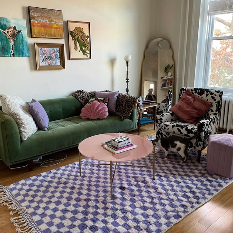 Moroccan Purple Checkered Rug, Checkerboard Handwoven Rugs, Custom Made ...