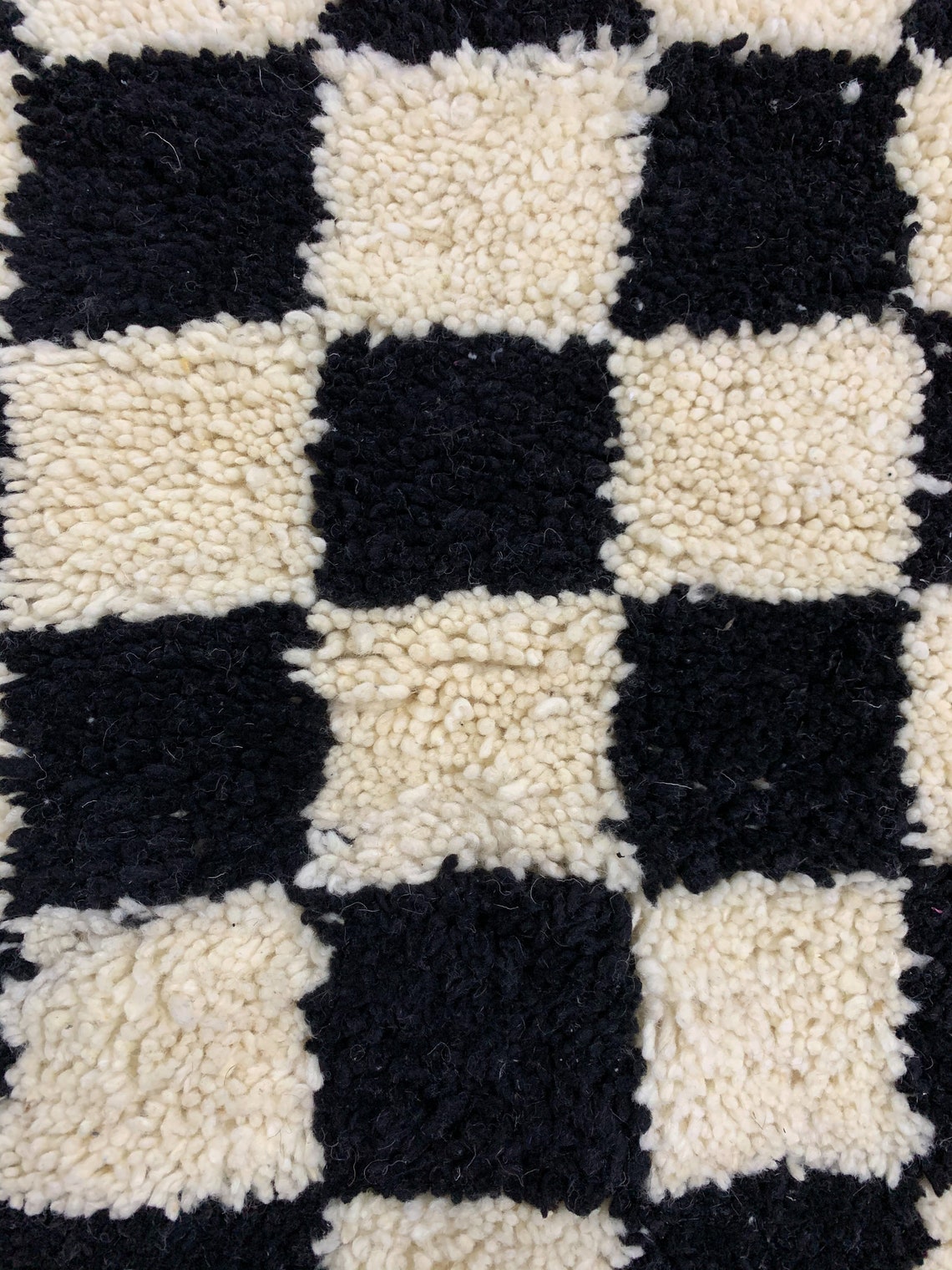 Black Moroccan Checkered Area Rug, Checkerboard Handmade Moroccan Rug ...