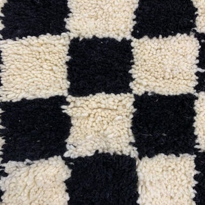 Black Moroccan Checkered Area Rug, Checkerboard Handmade Moroccan Rug ...