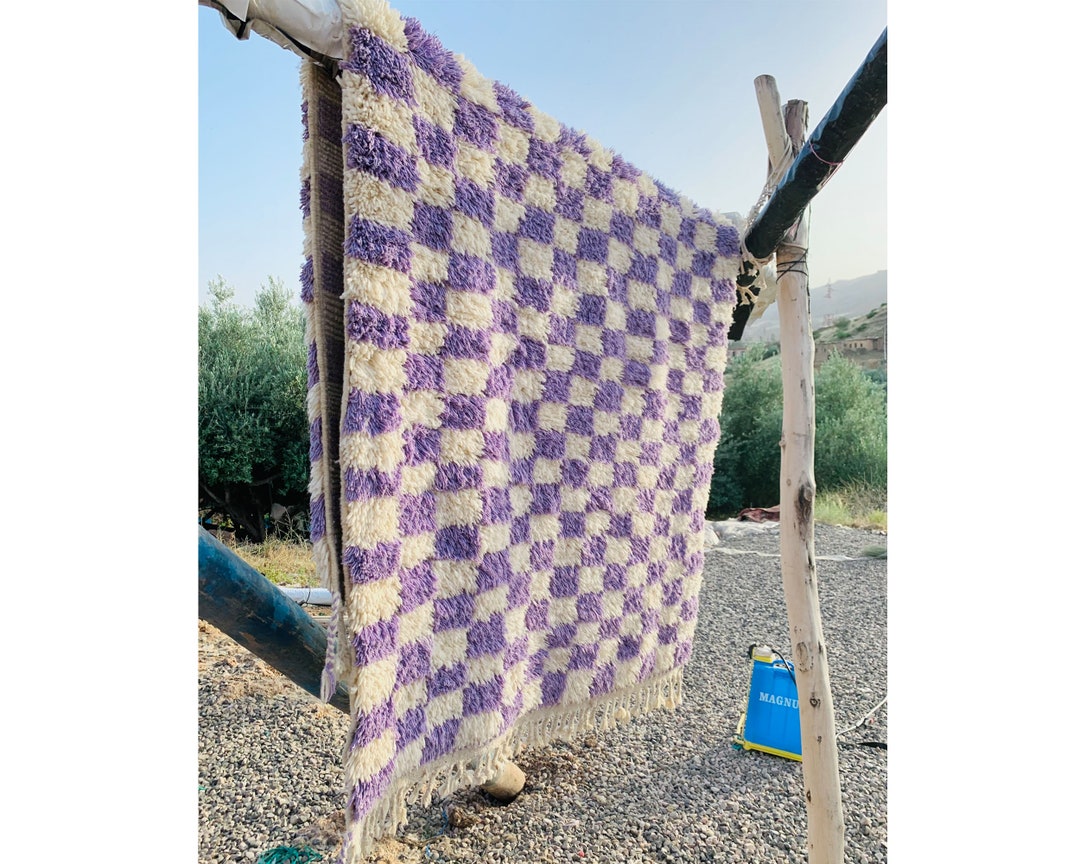 Moroccan Purple Checkered Rug, Checkerboard Handwoven Rugs, Custom Made ...