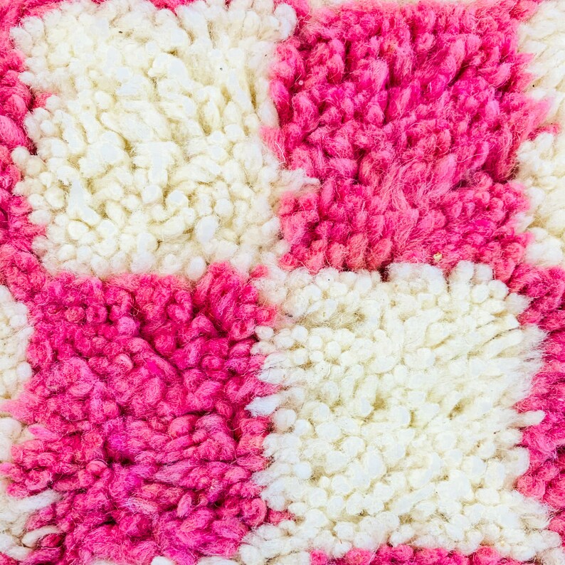Pink Moroccan Checkered Area Rug Checkerboard Handmade - Etsy