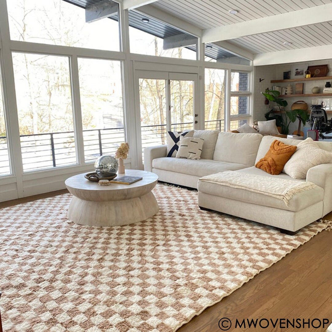 Beige and White Checkered Rug Moroccan Checkered Rug Beige - Etsy