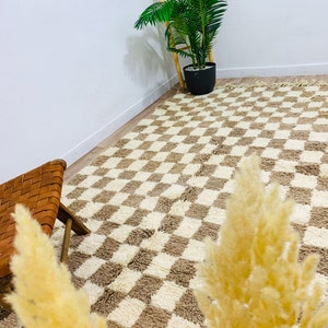 Beige and White Checkered Rug, Moroccan Checkered Rug, Brown Checkered ...