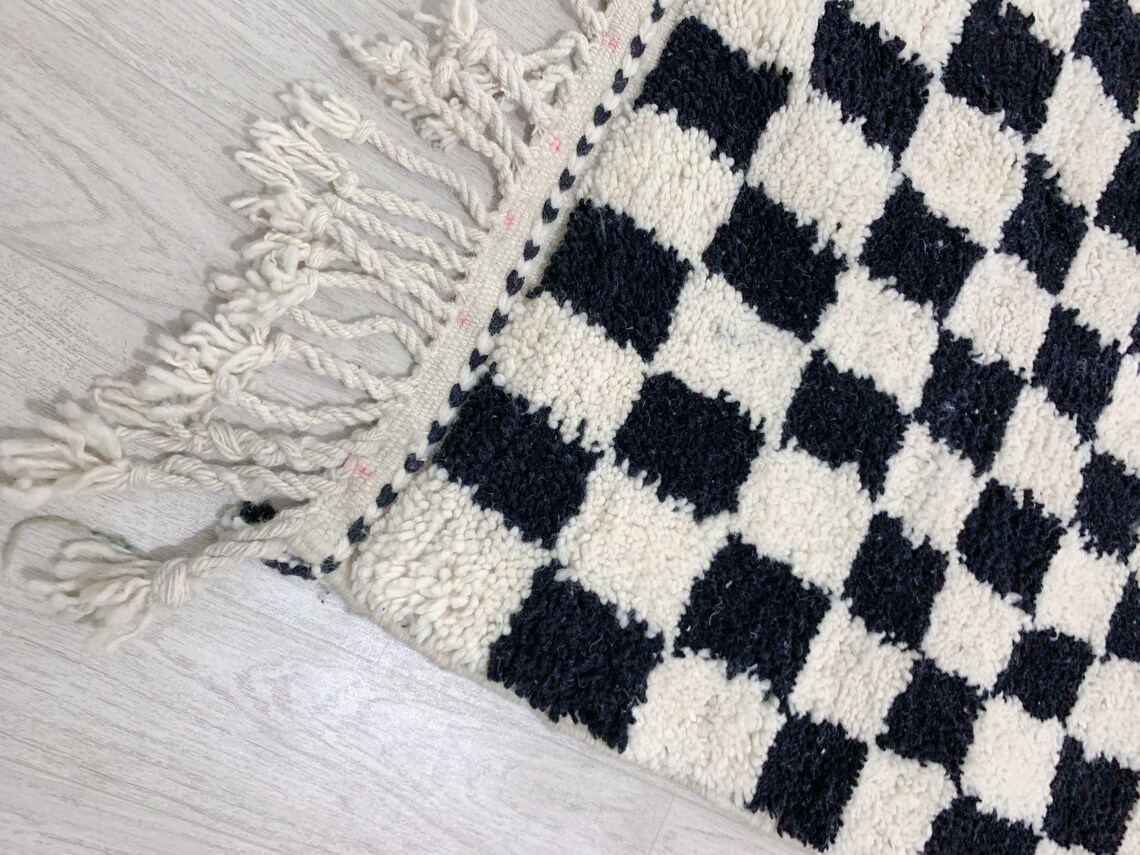 Black Moroccan Checkered Area Rug Checkerboard Handmade - Etsy