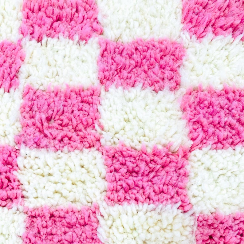 Pink Checkered Rug, Moroccan Checkered Rug, Pink and White Checkered ...