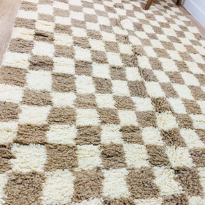 Beige and White Checkered Rug, Moroccan Checkered Rug, Brown Checkered ...
