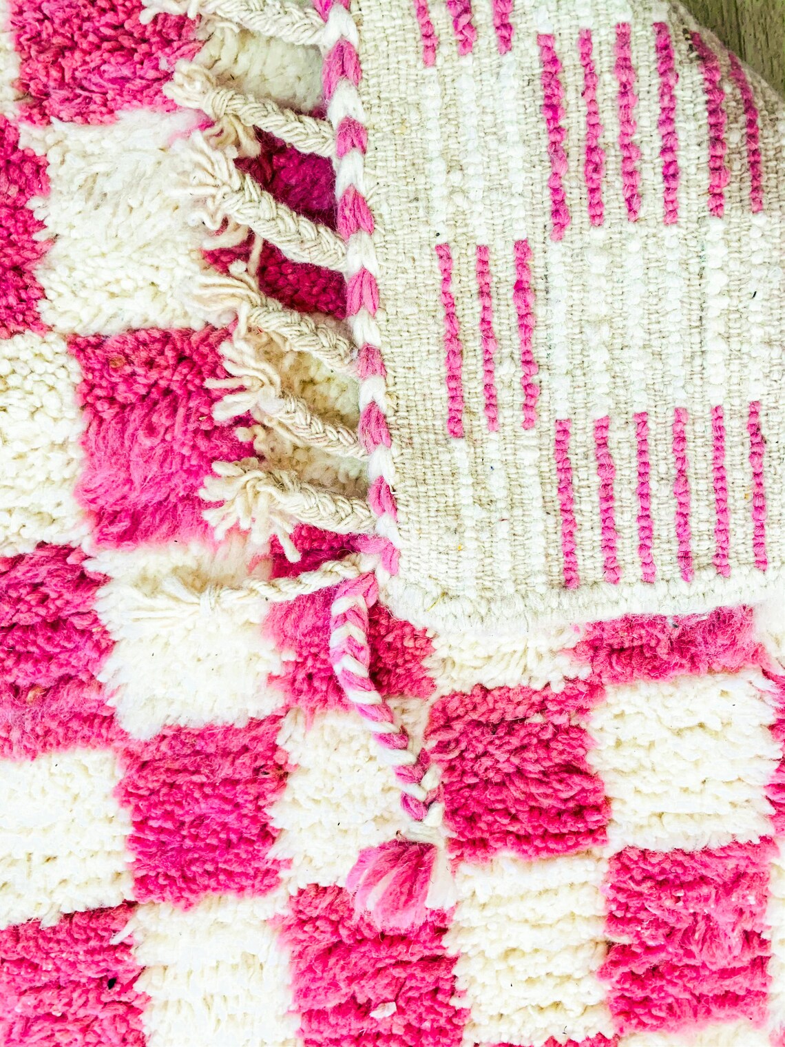 Pink Moroccan Checkered Area Rug Checkerboard Handmade - Etsy
