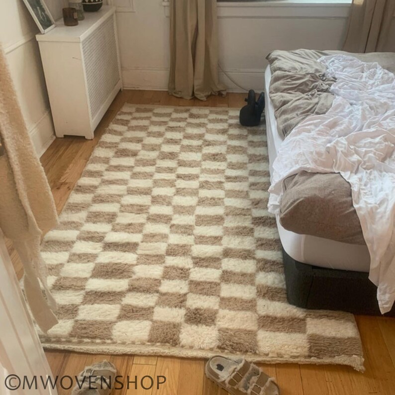 Beige and White Checkered Rug Moroccan Checkered Rug Beige - Etsy