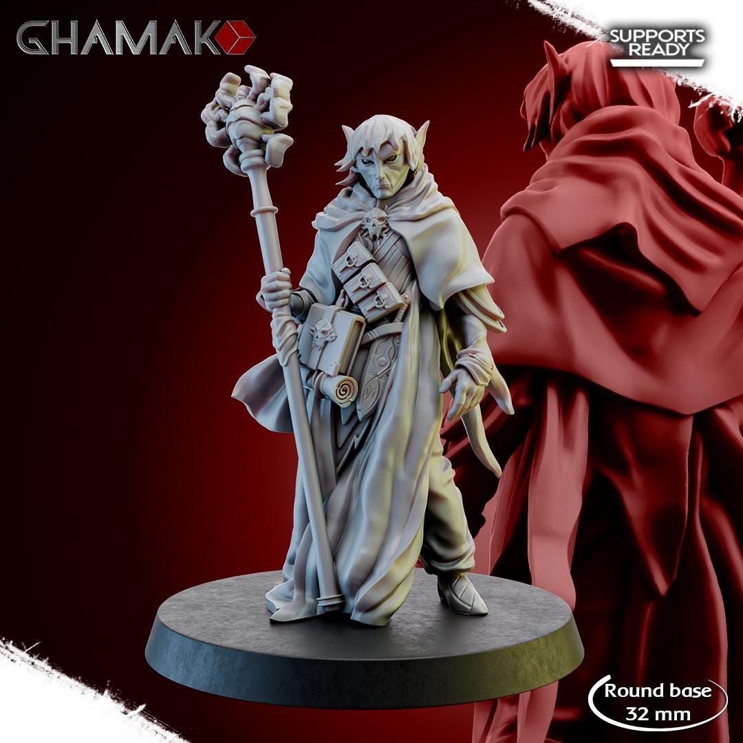 Dark Elf Mage Ghamak 3D Printed Tabletop Miniature - Etsy